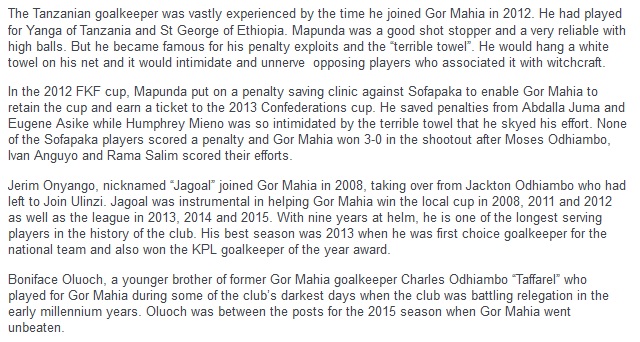 The greatest goalkeepers ever to play for Gor Mahia - Gor Mahia News